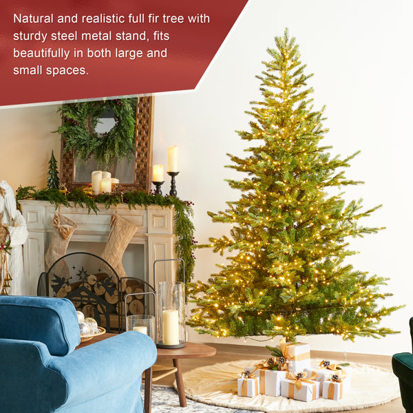 The Holiday Aisle® Vibrant Evergreen Fir Pre-Lit Green Full Fir Artificial Christmas Tree with ...